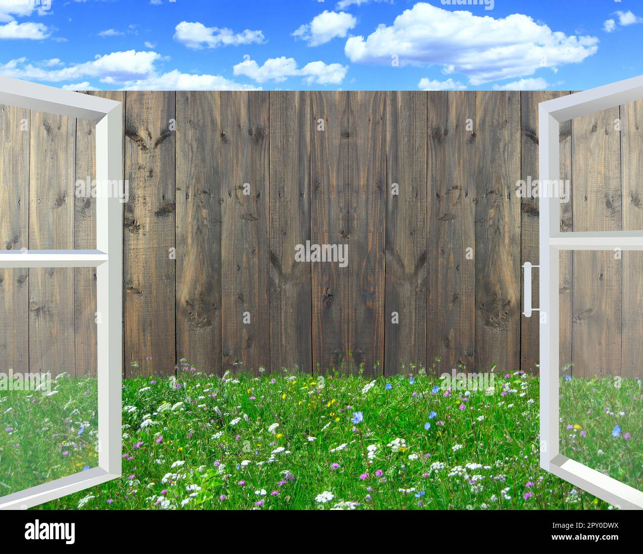 Open window overlooking the fence. Window overlooking the summer ...