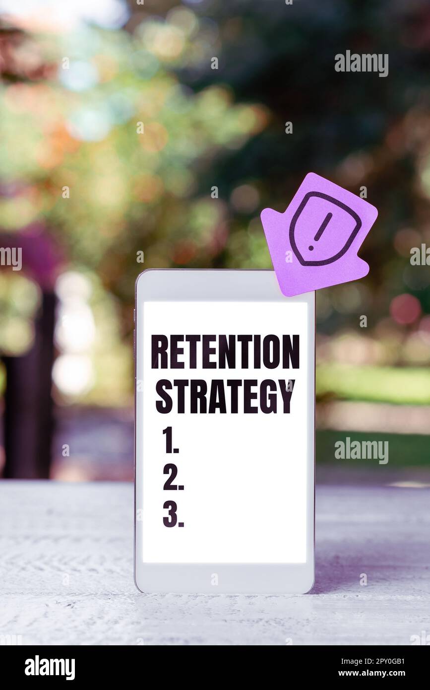 Sign displaying Retention Strategy, Business approach activities to ...