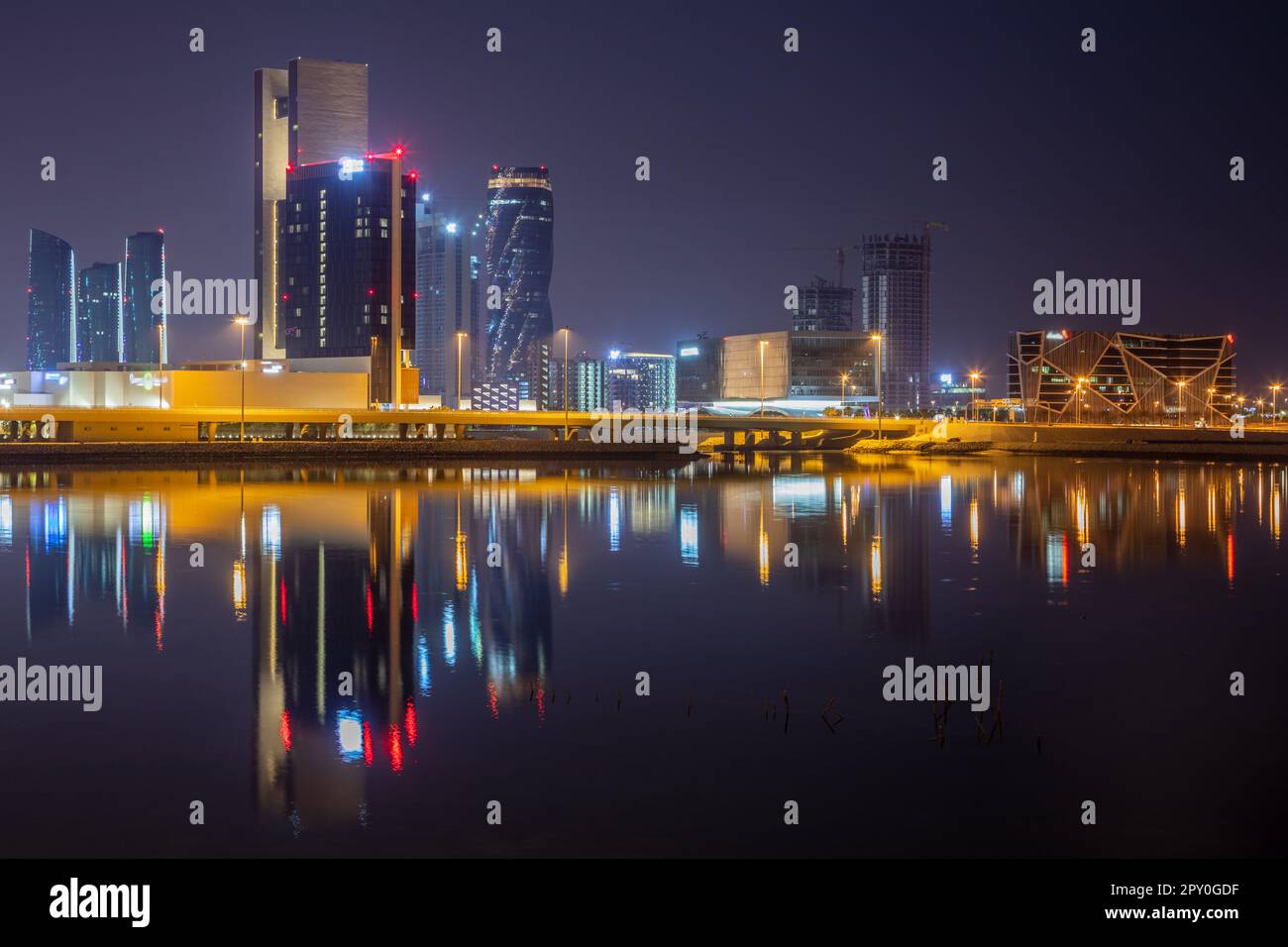 Manama illuminated downtown on the shore of Persian gulf, Manama ...