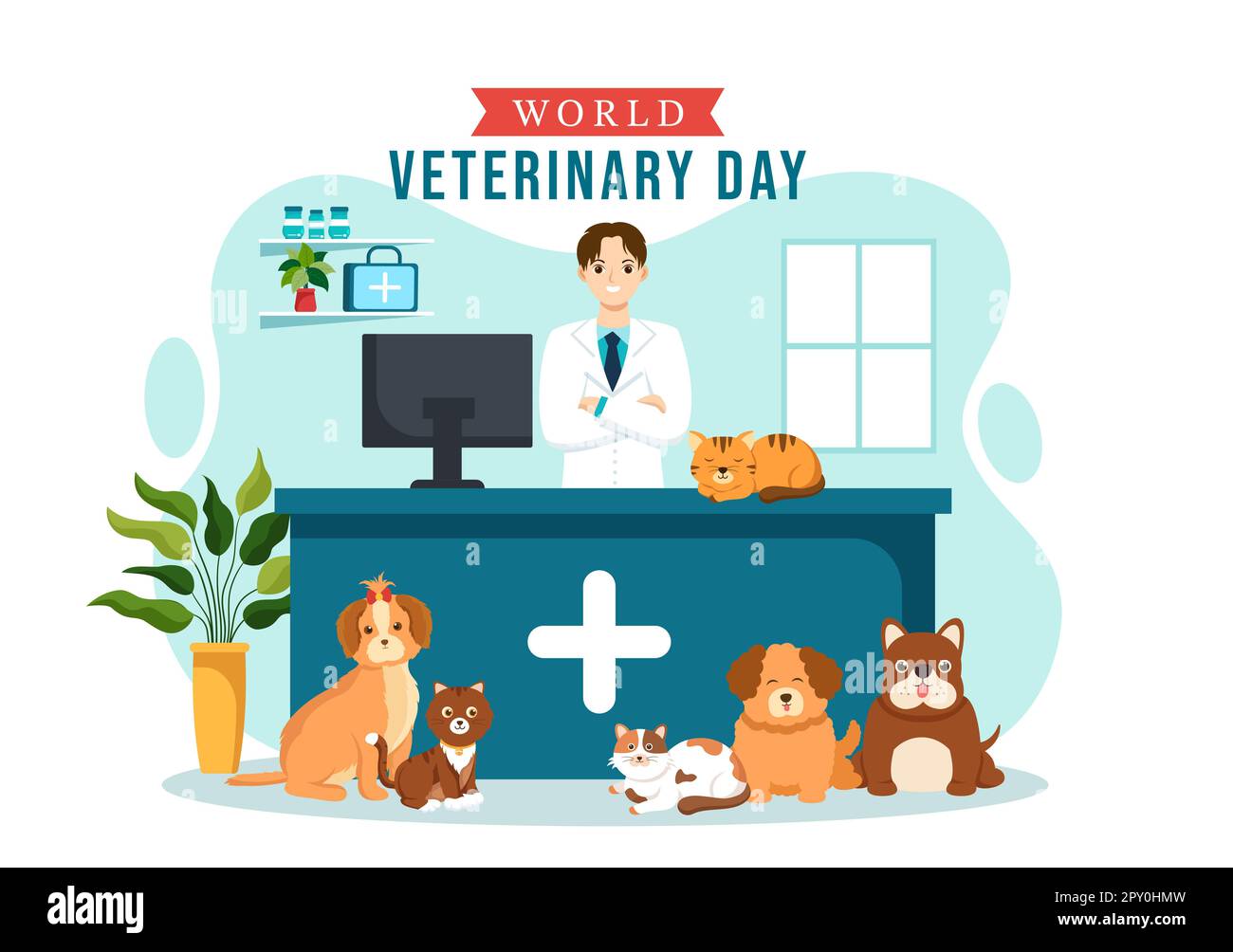 World Veterinary Day on April 29 Illustration with Doctor and Cute ...