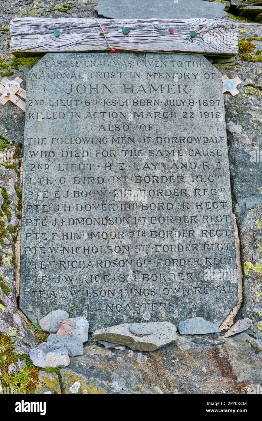 John Hamer Memorial on Castle Crag, near Grange, Borrowdale, Lake ...