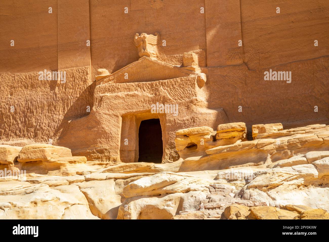 Entrance to the Tomb of Lihyan, son of Kuza carved in rock in the ...