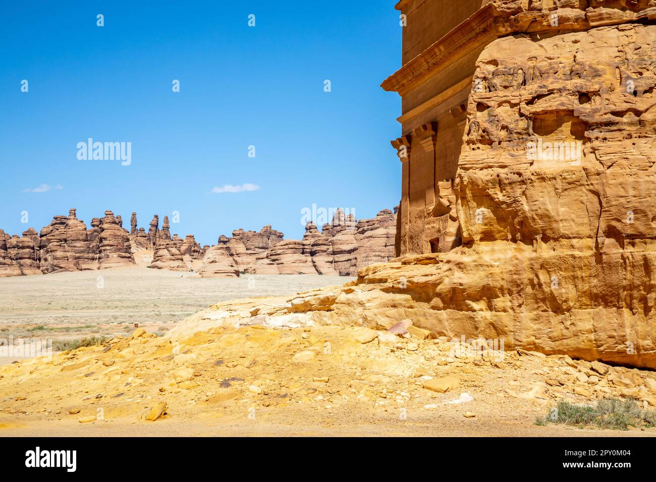 Entrance to the Tomb of Lihyan, son of Kuza carved in rock in the ...