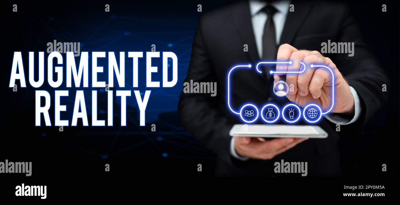 Handwriting text Augmented Reality, Word for technology that imposes ...