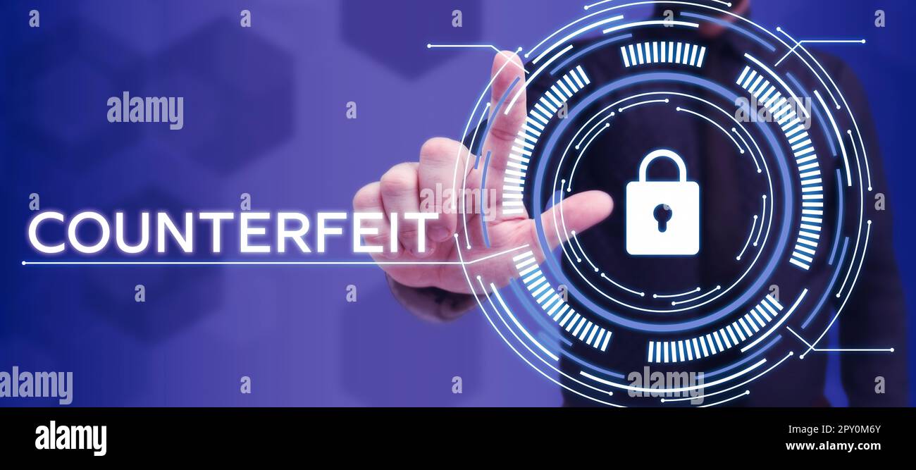 Conceptual display Counterfeit, Word Written on made in imitation of ...