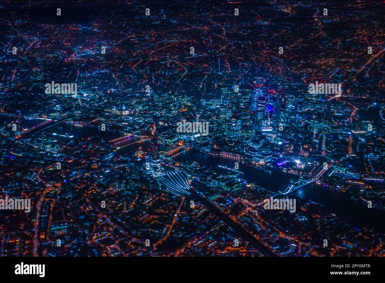 London night view as seen from an airplane. Shooting Location: United ...