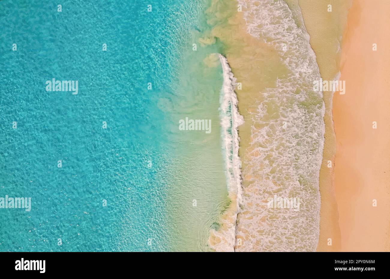 Top view over beach sea. Tropical shore aerial view, Top view of waves ...