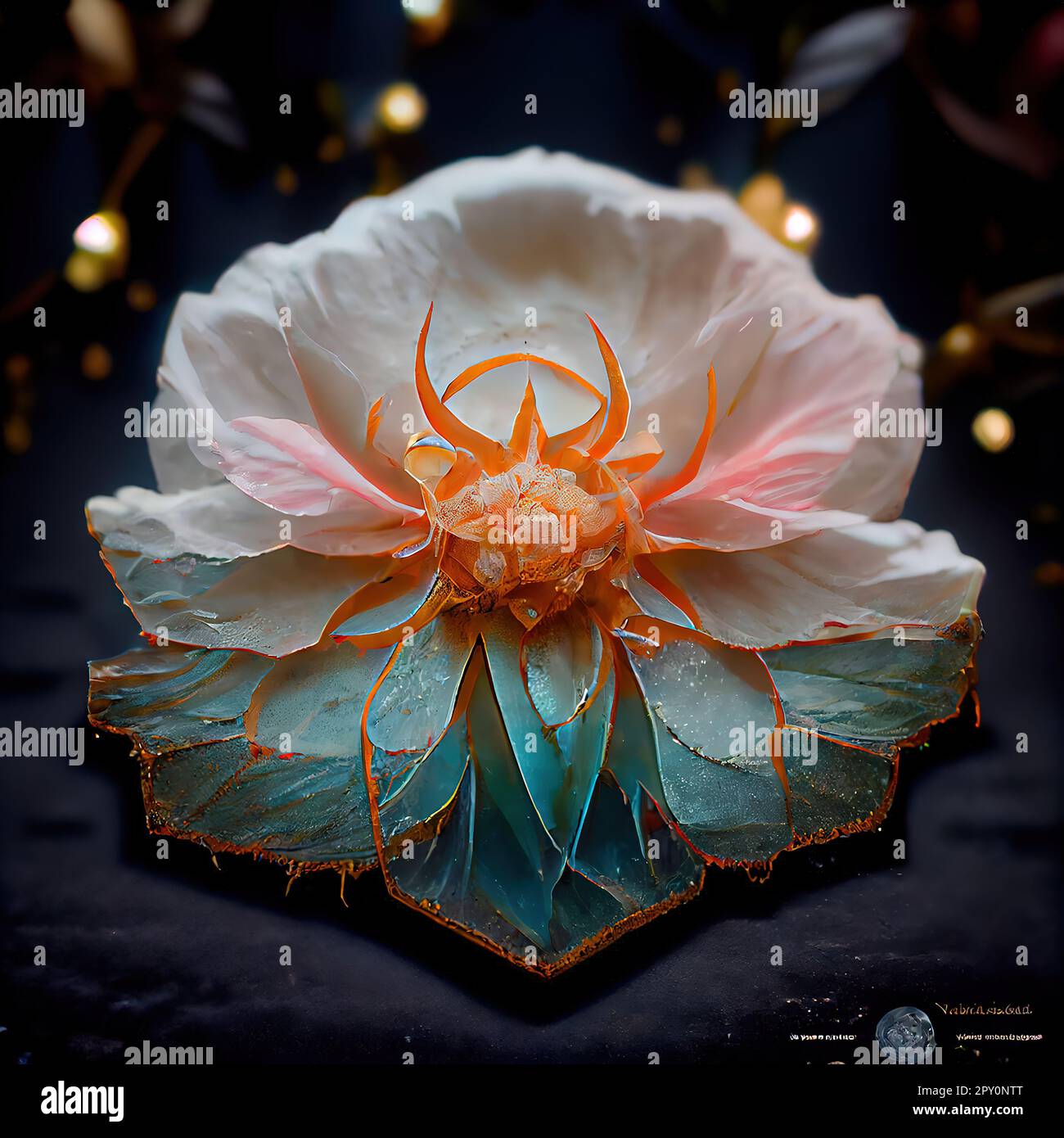 The painting depicts a mesmerizing bouquet of white roses, surrounded ...