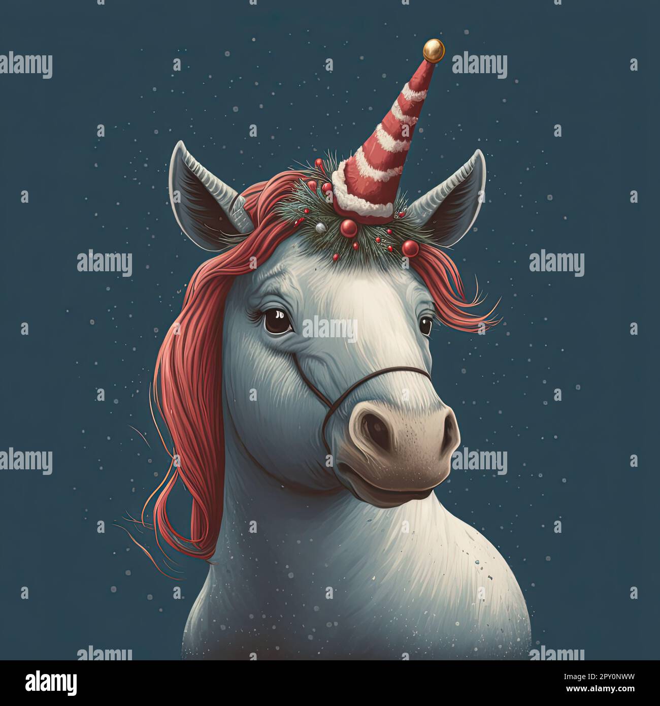 This captivating painting features a proud unicorn, with a long ...