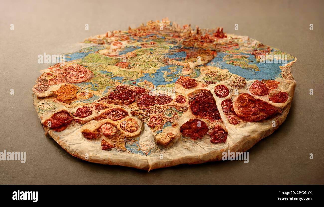 This colorful and imaginative world map is designed in the shape of a ...