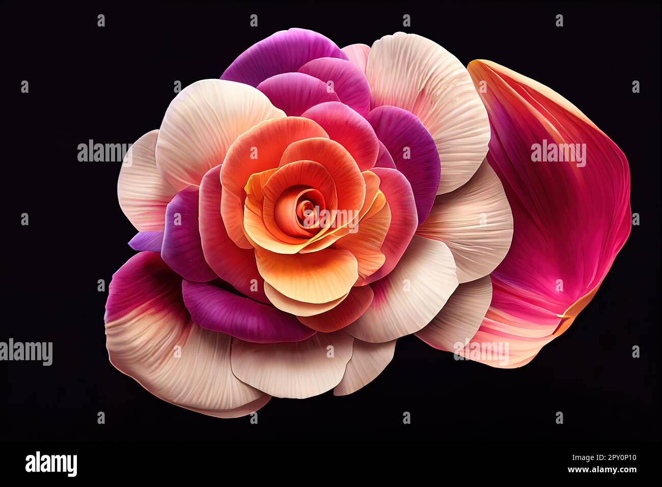 A stunning painting featuring a beautiful rose on a black background ...
