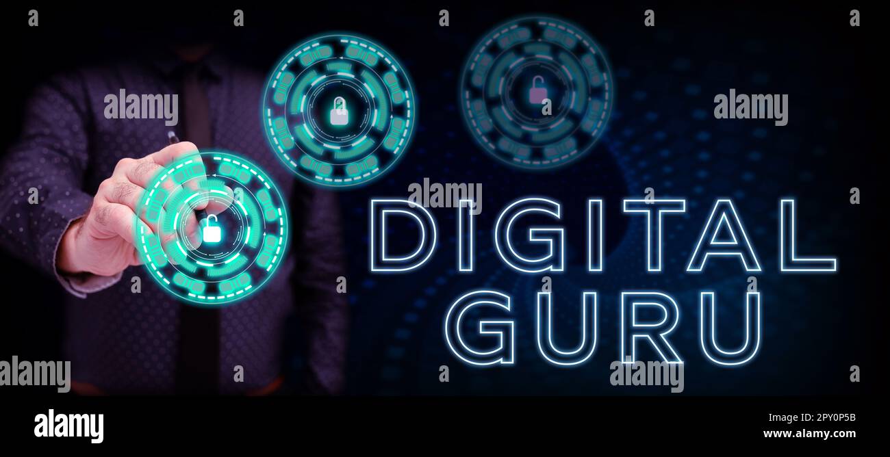 Hand writing sign Digital Guru, Business overview teacher and ...