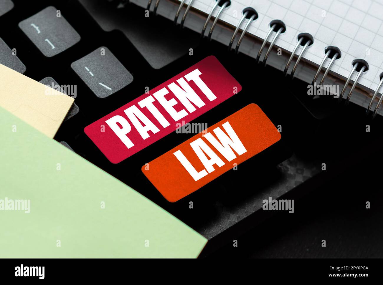 Sign displaying Patent Law, Word for deals with an inventor's exclusive ...
