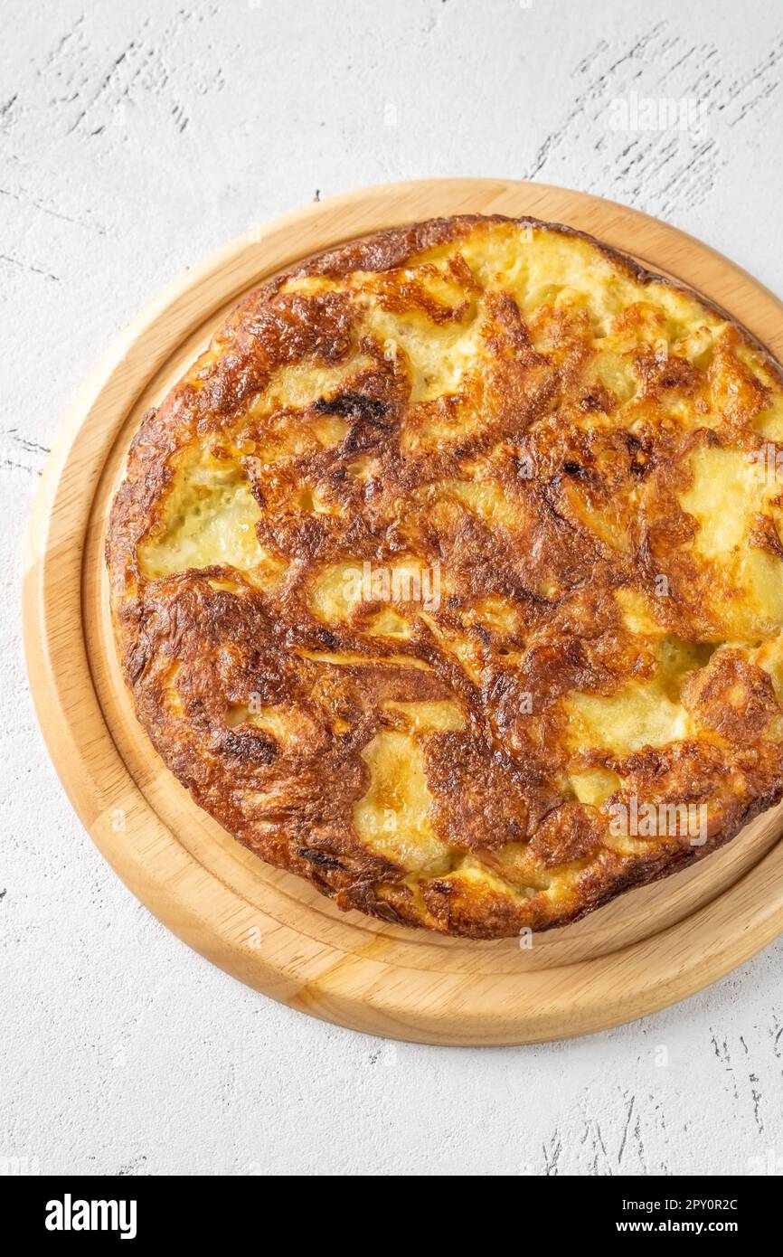 Traditional Spanish tortilla omelette made with eggs and potatoes Stock ...
