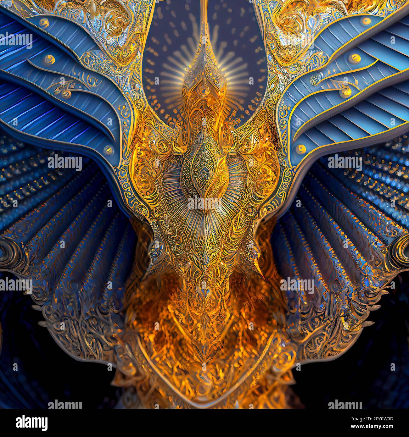 Ultra Fine Detailed Golden-Blue Angelic Wings Revealing Intricate ...