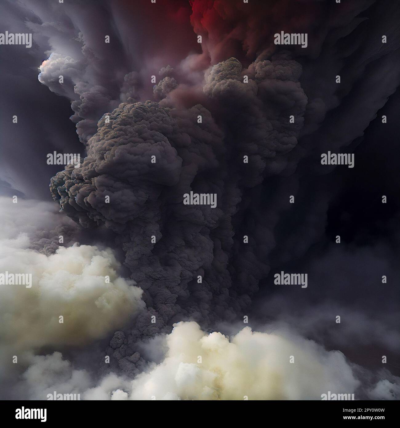 A Volcano Erupting with Plumes of Smoke and Ash Visible from an Aerial ...