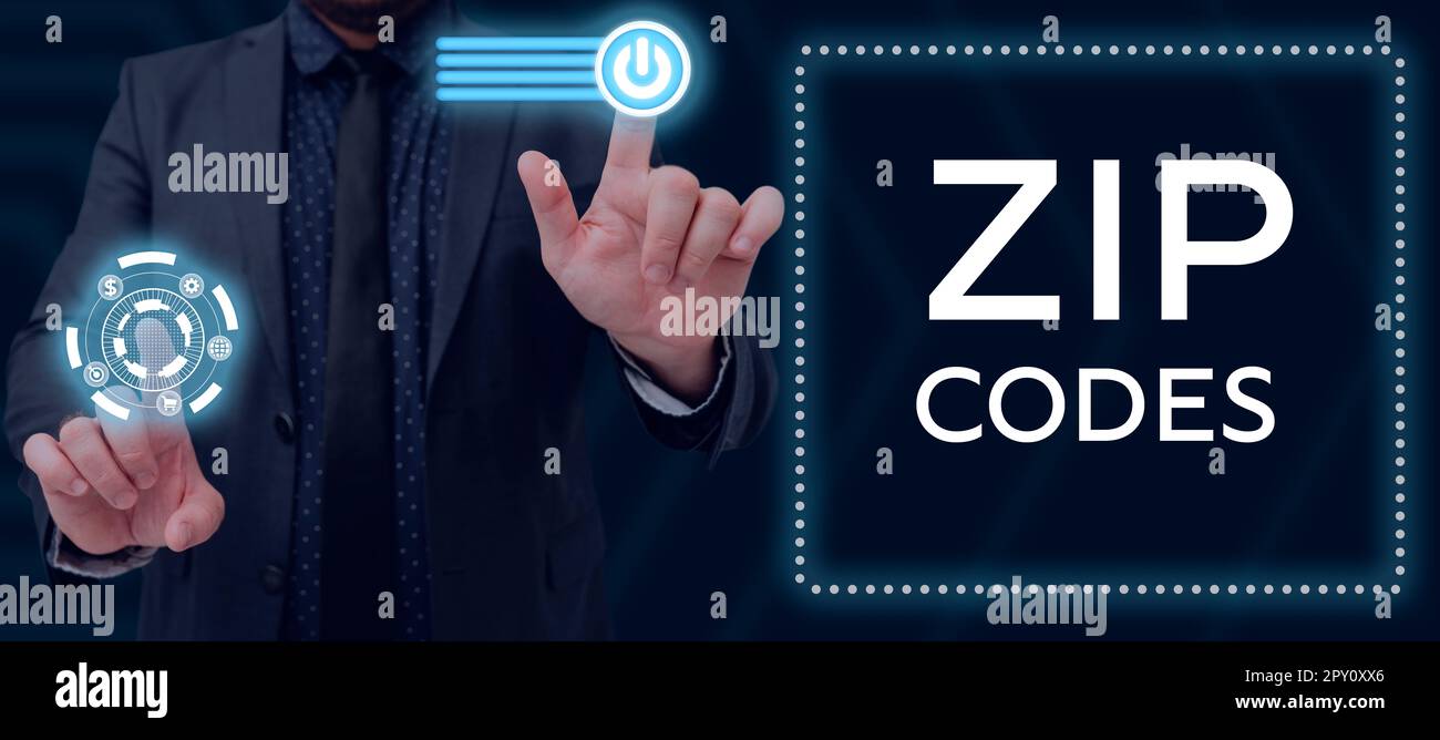 Hand writing sign Zip Codes, Business showcase numbers added to a ...