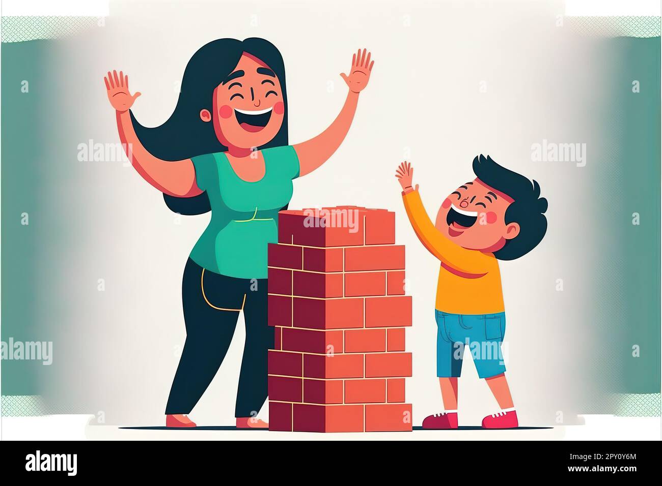 Laughing indian mommy give high five to happy kid son celebrate ...