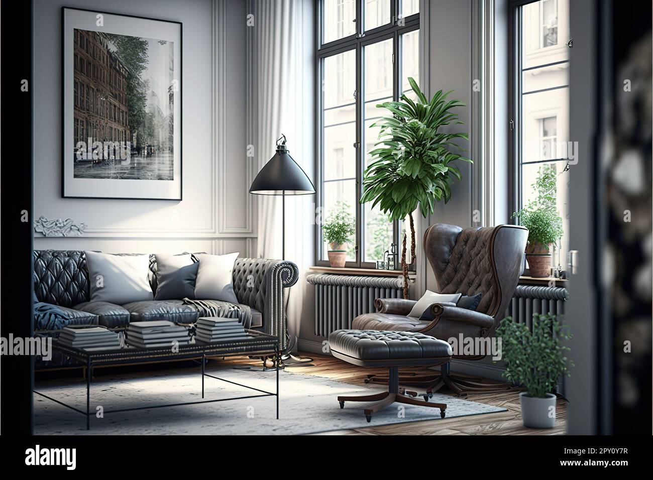 Living room, interior design 3D Rendering, 3D Illustration Stock Photo ...