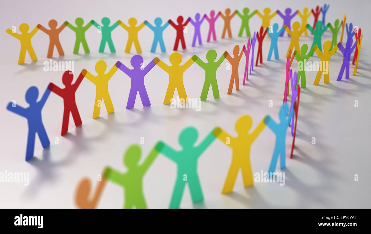 Colorful paper cut figures holding hands. Diversity and friendship ...
