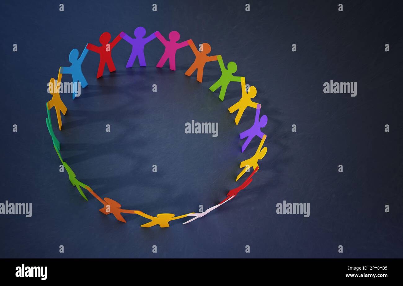 Colorful paper cut figures holding hands form a circle shape. Diversity ...