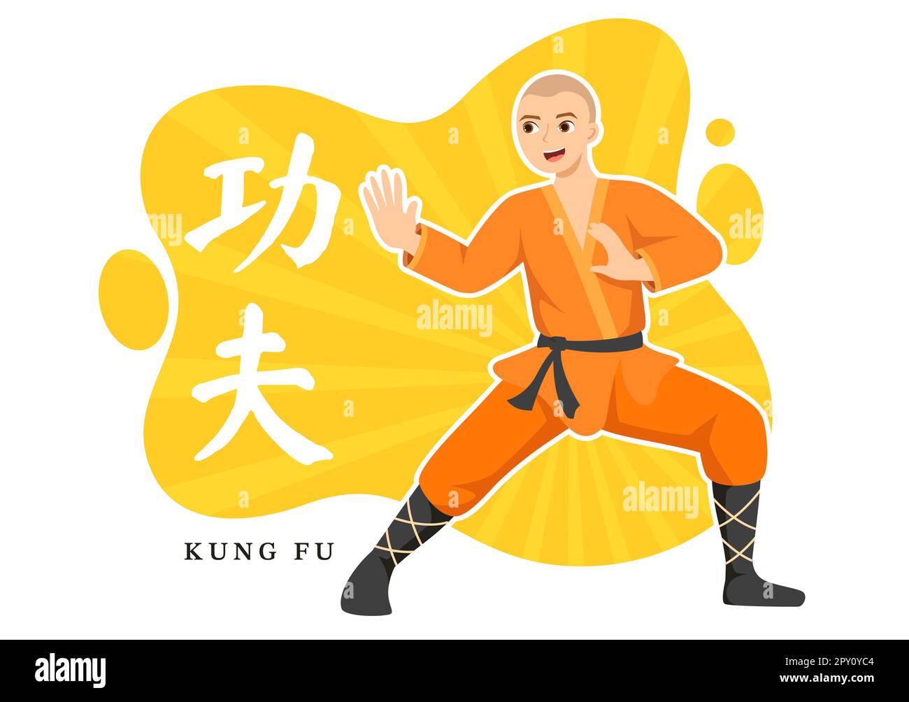 Kung Fu Illustration with People Showing Chinese Sport Martial Art in ...