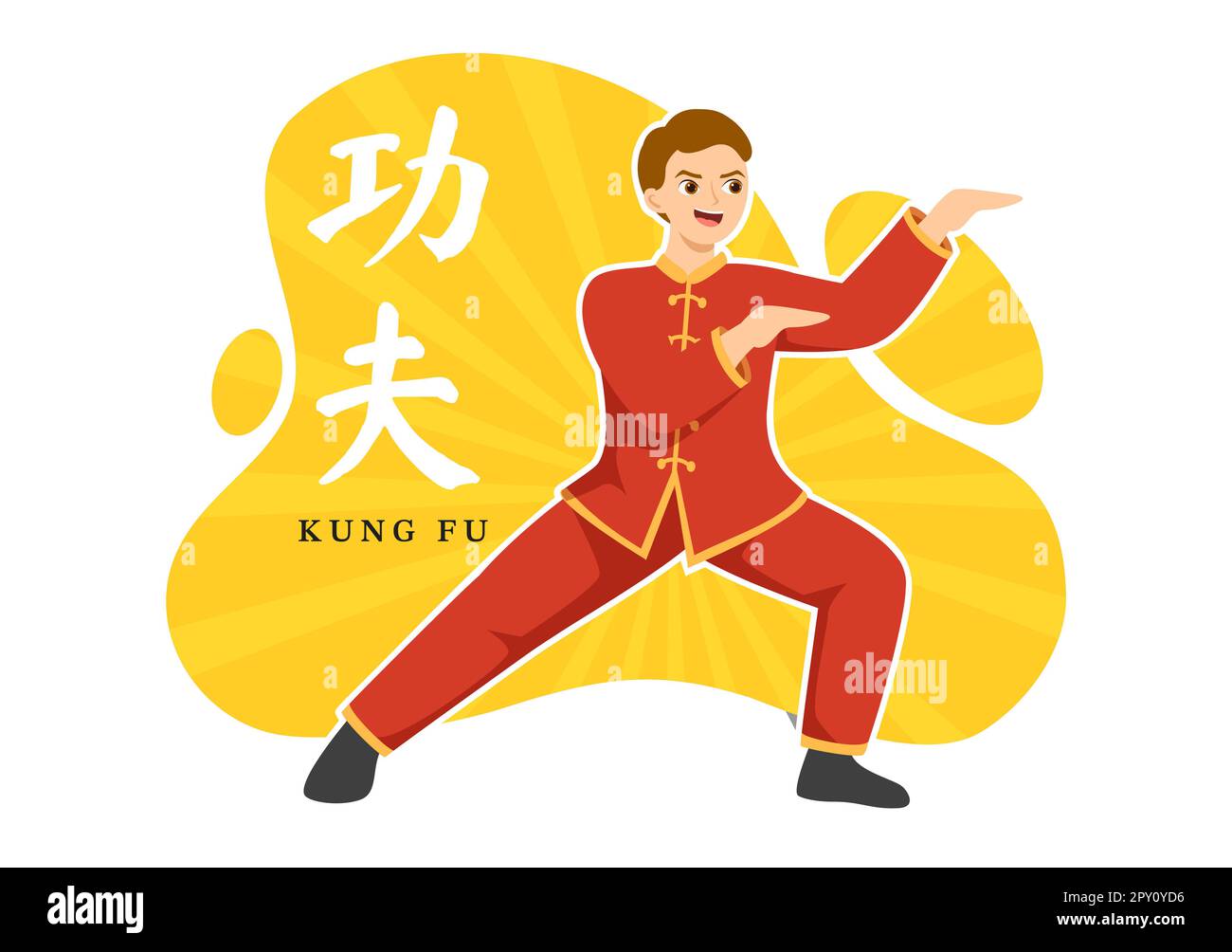 Kung Fu Illustration with People Showing Chinese Sport Martial Art in ...
