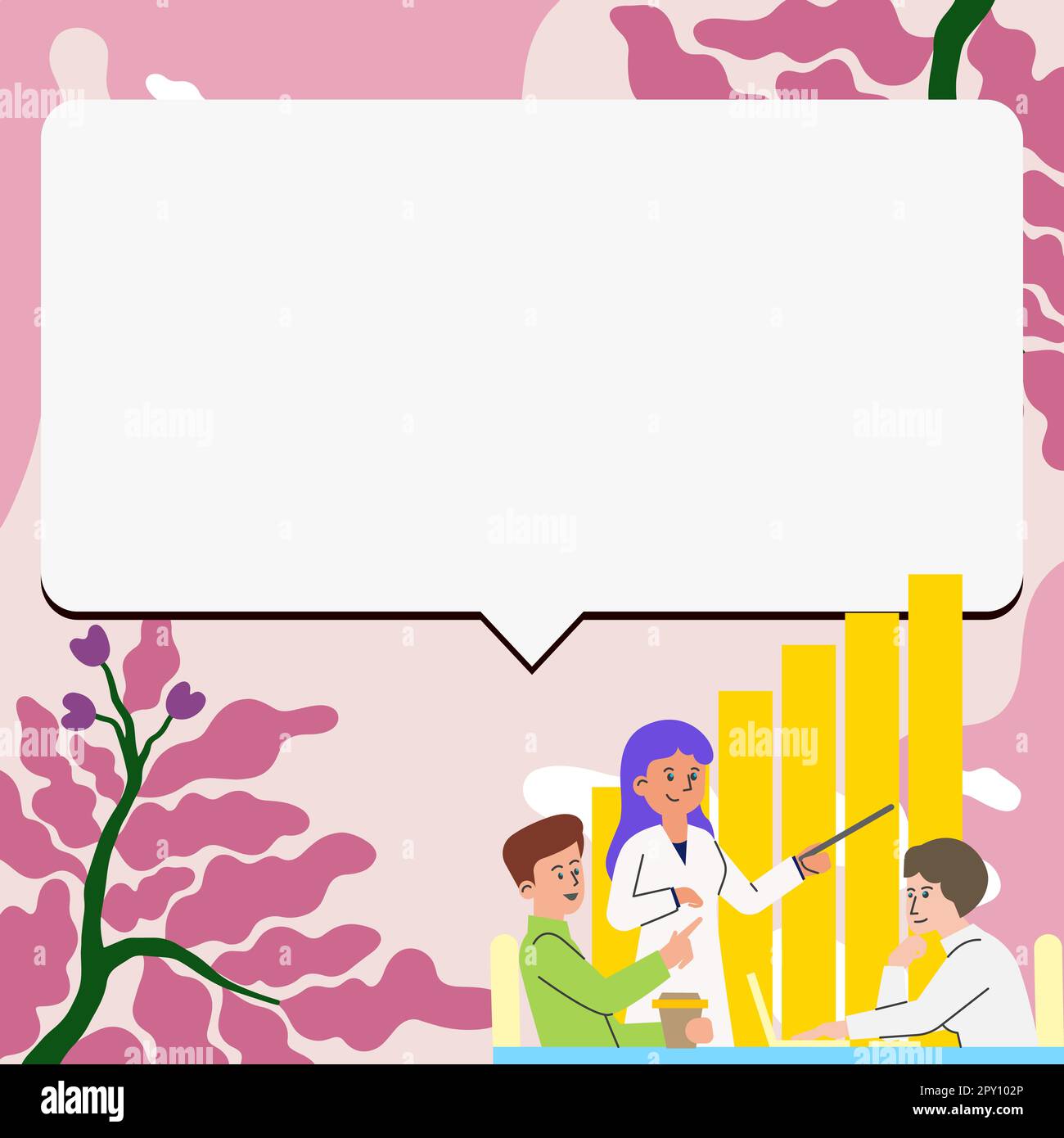 People in office discussing news. Place for text on colored background ...