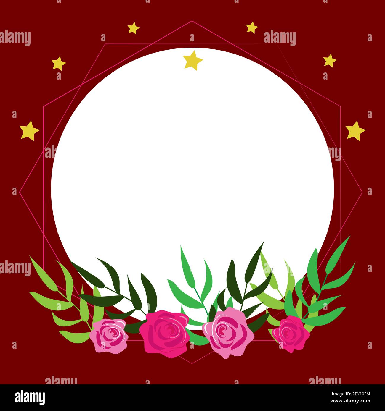 Red Blank Circle Frame Decorated With Colorful Flowers And Foliage ...