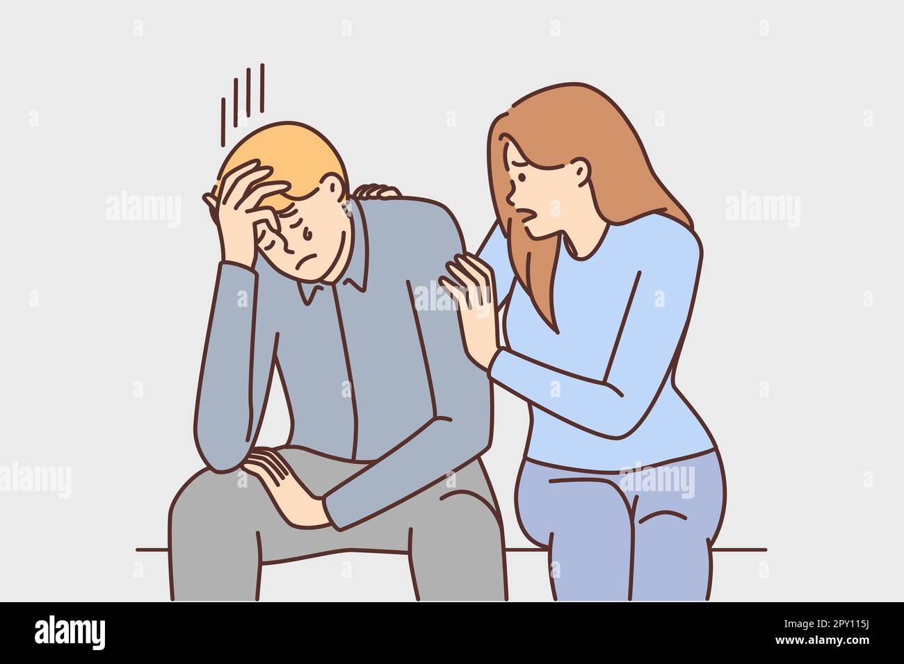 Caring girl comforts crying boyfriend who is upset about death of loved ...