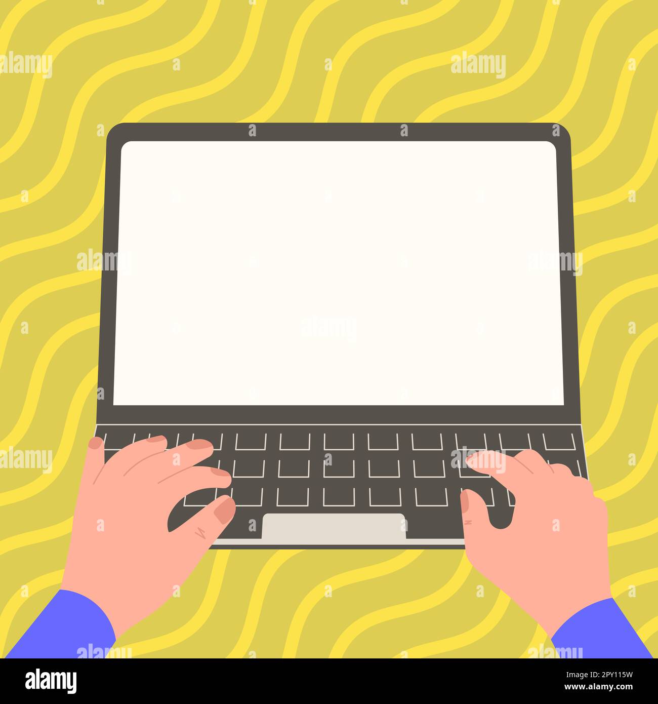 Hands typing text on keyboard. Laptop screen with important information ...