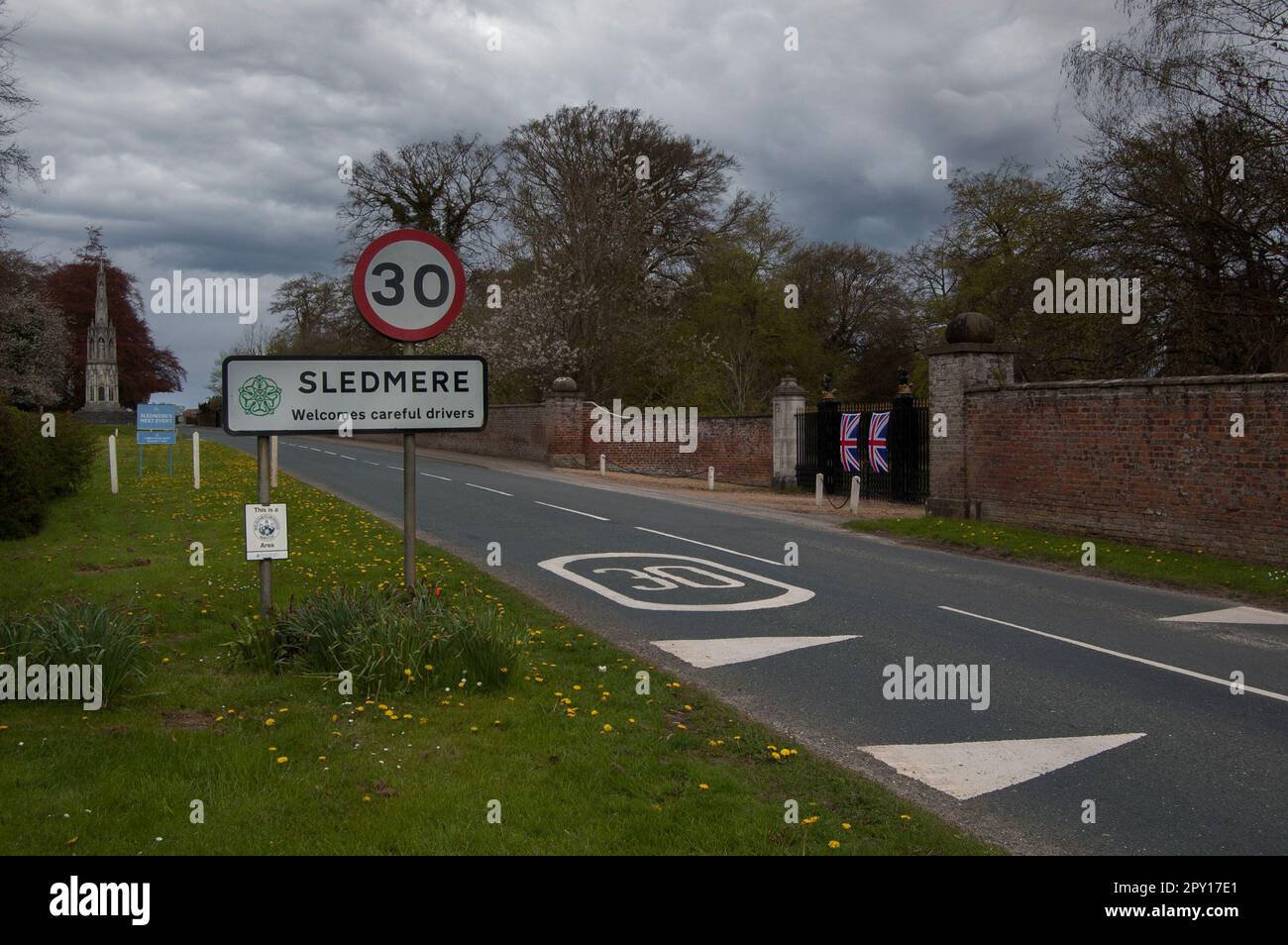 Sledmere Village Sign With Union Jack Flags For King Charles III ...