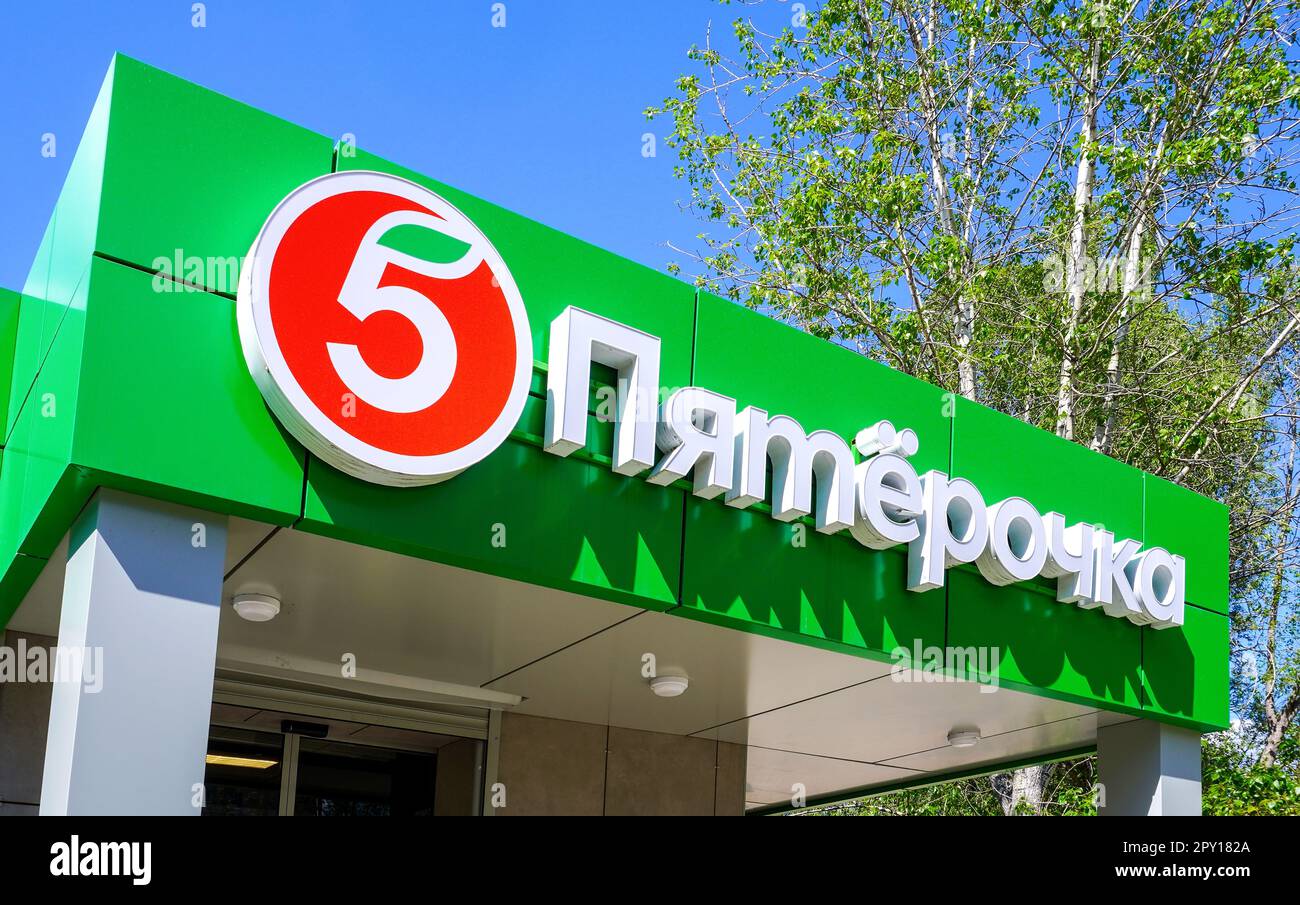 Samara, Russia - April 29 , 2023: Signboard with logo russian largest ...