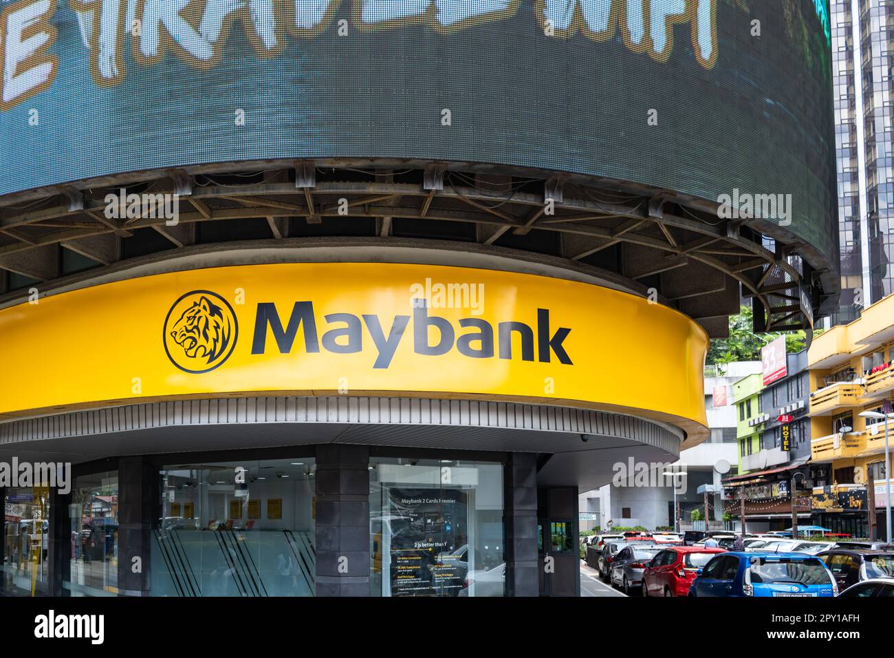 Kuala Lumpur, Malaysia - April 2023: Maybank sign and logo at Maybank branch in Kuala Lumpur ...