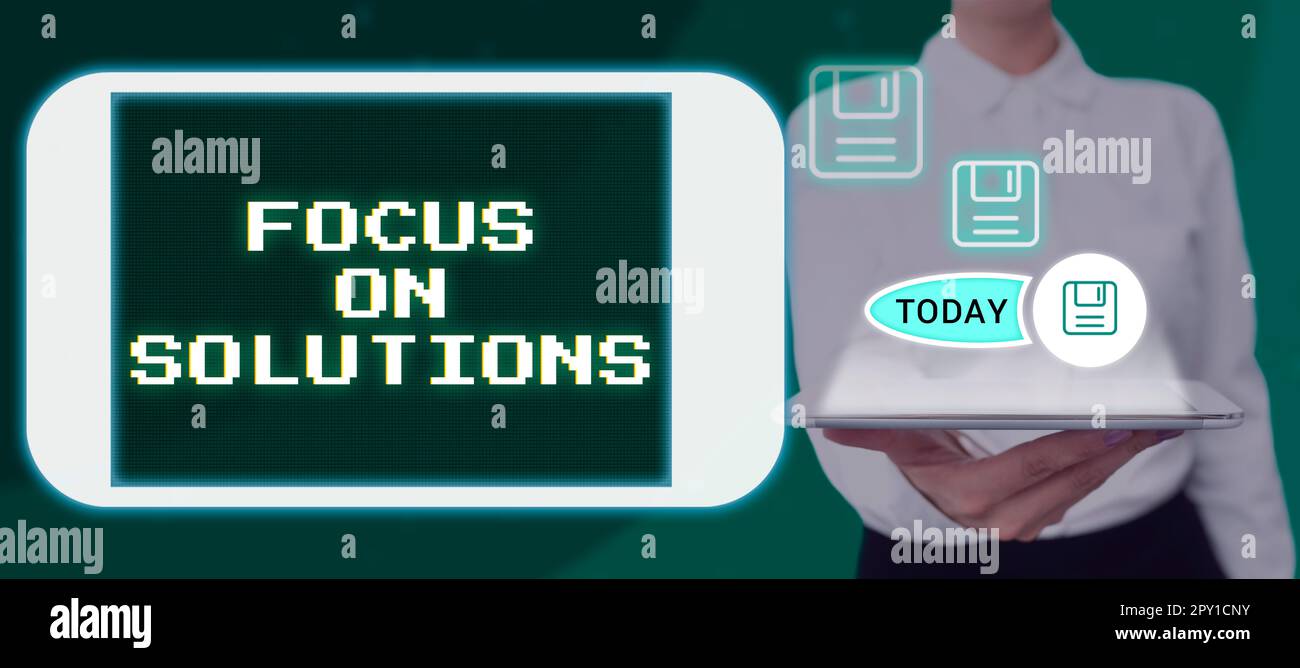 Text caption presenting Focus On Solutions, Word Written on powerful ...