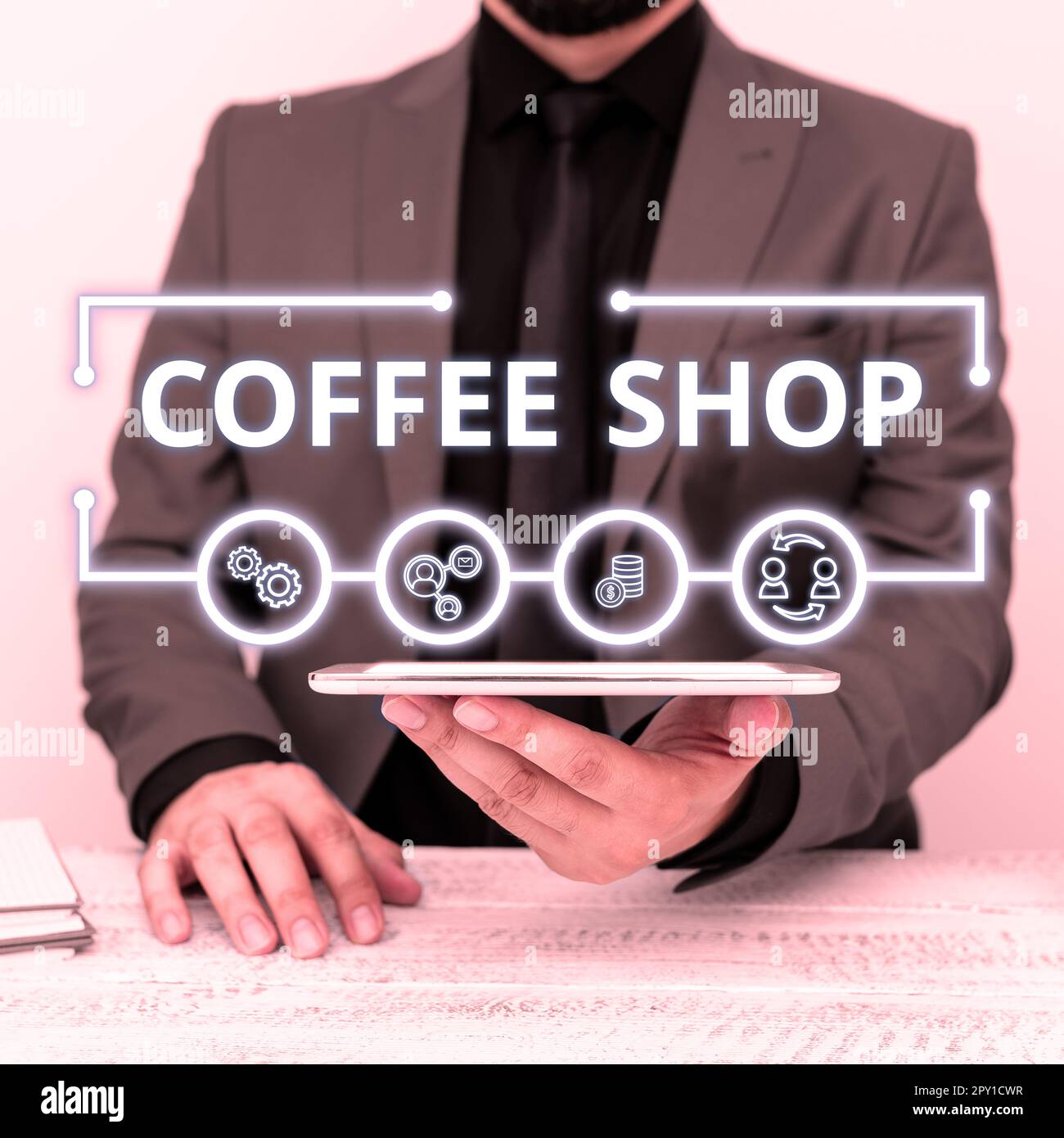 Hand writing sign Coffee Shop, Word Written on small informal ...