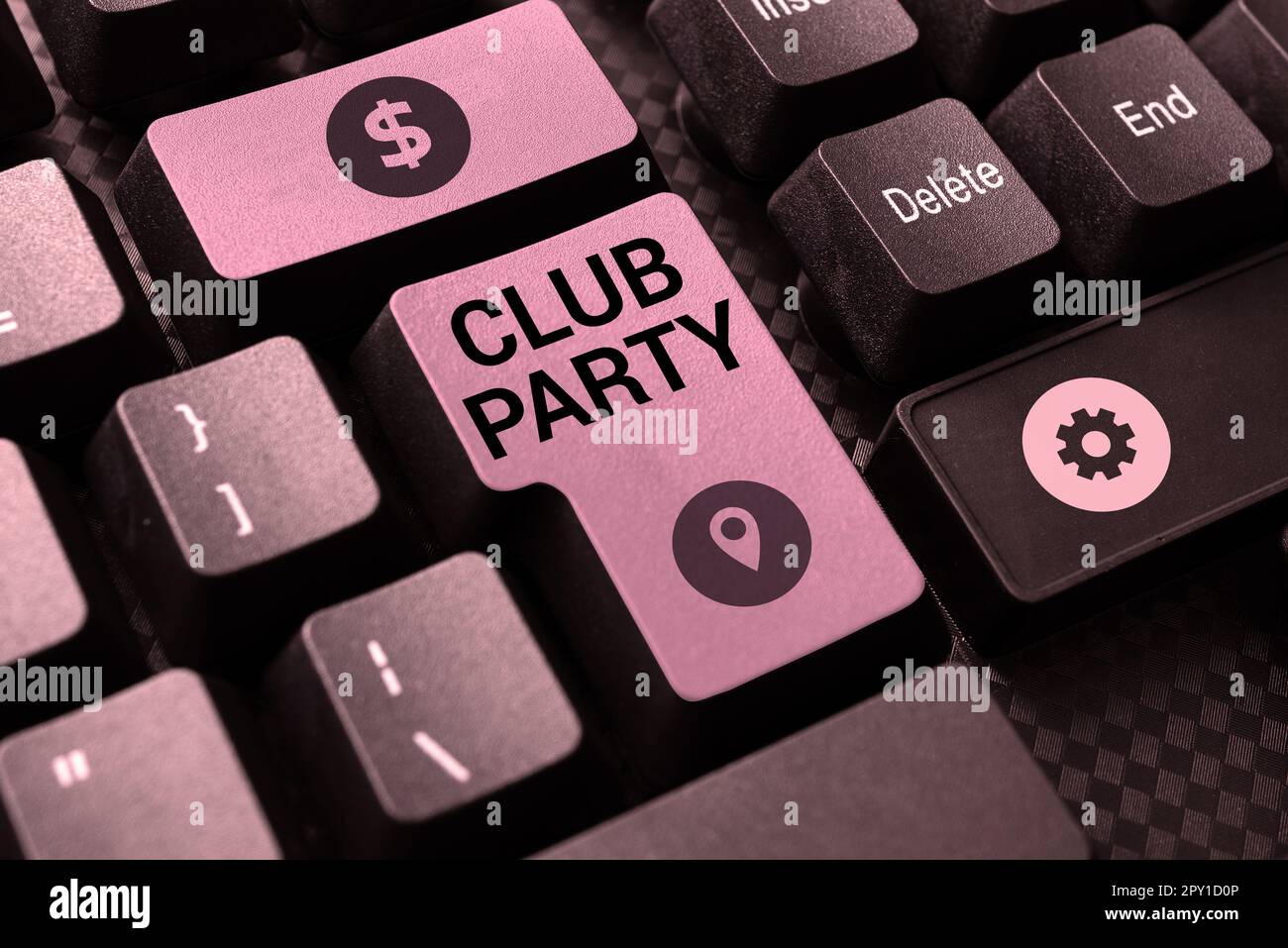 Sign displaying Club Party, Word for social gathering in a place that ...