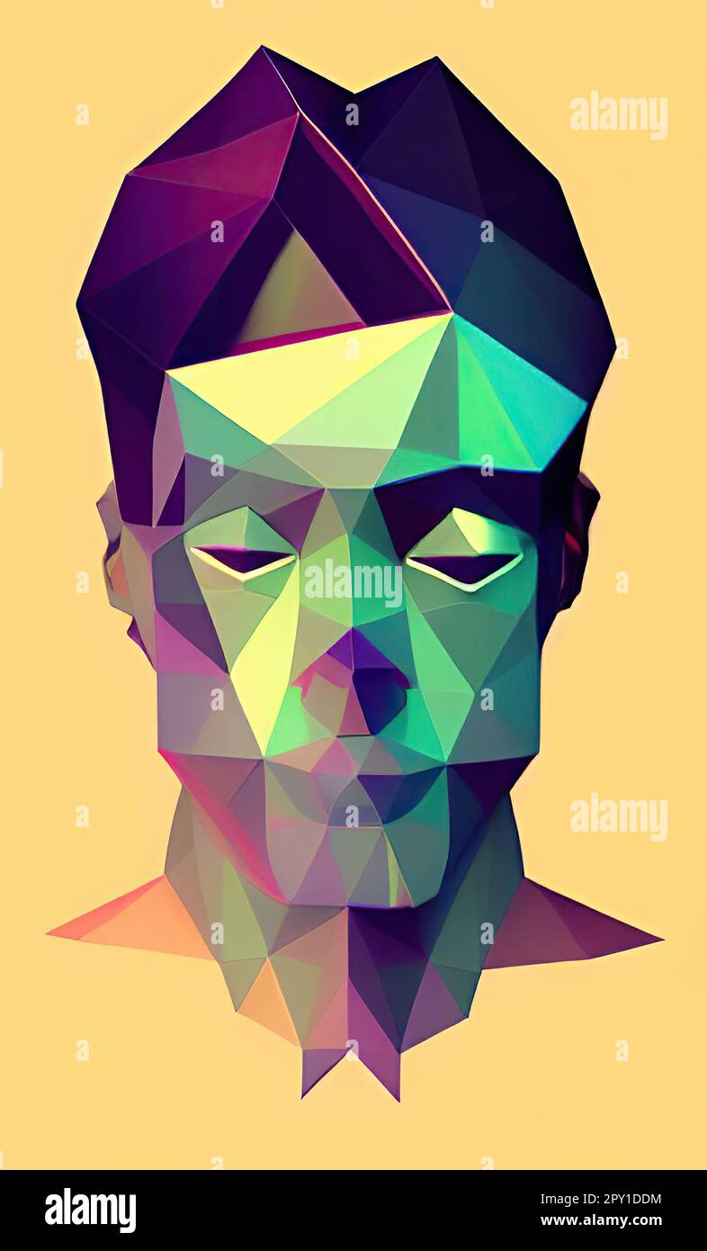 Low poly man's head 3d illustration Stock Photo - Alamy
