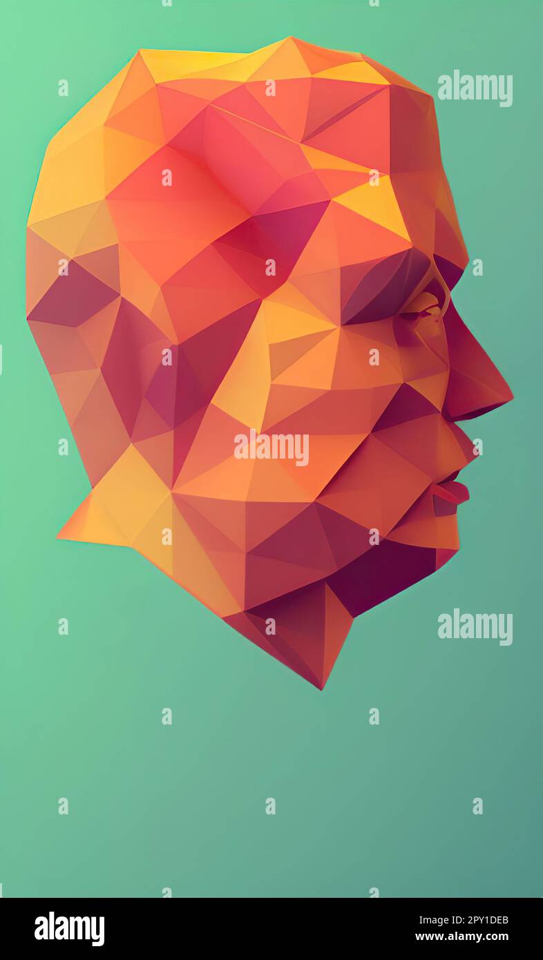 Low poly man's head 3d illustration Stock Photo - Alamy