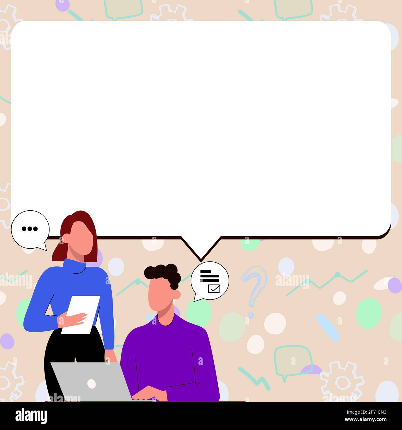 People discussing news. Big text holder on colored background with ...