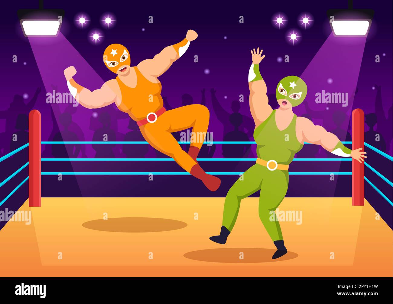 Wrestling Illustration with Two fighters Boxing Competition or ...