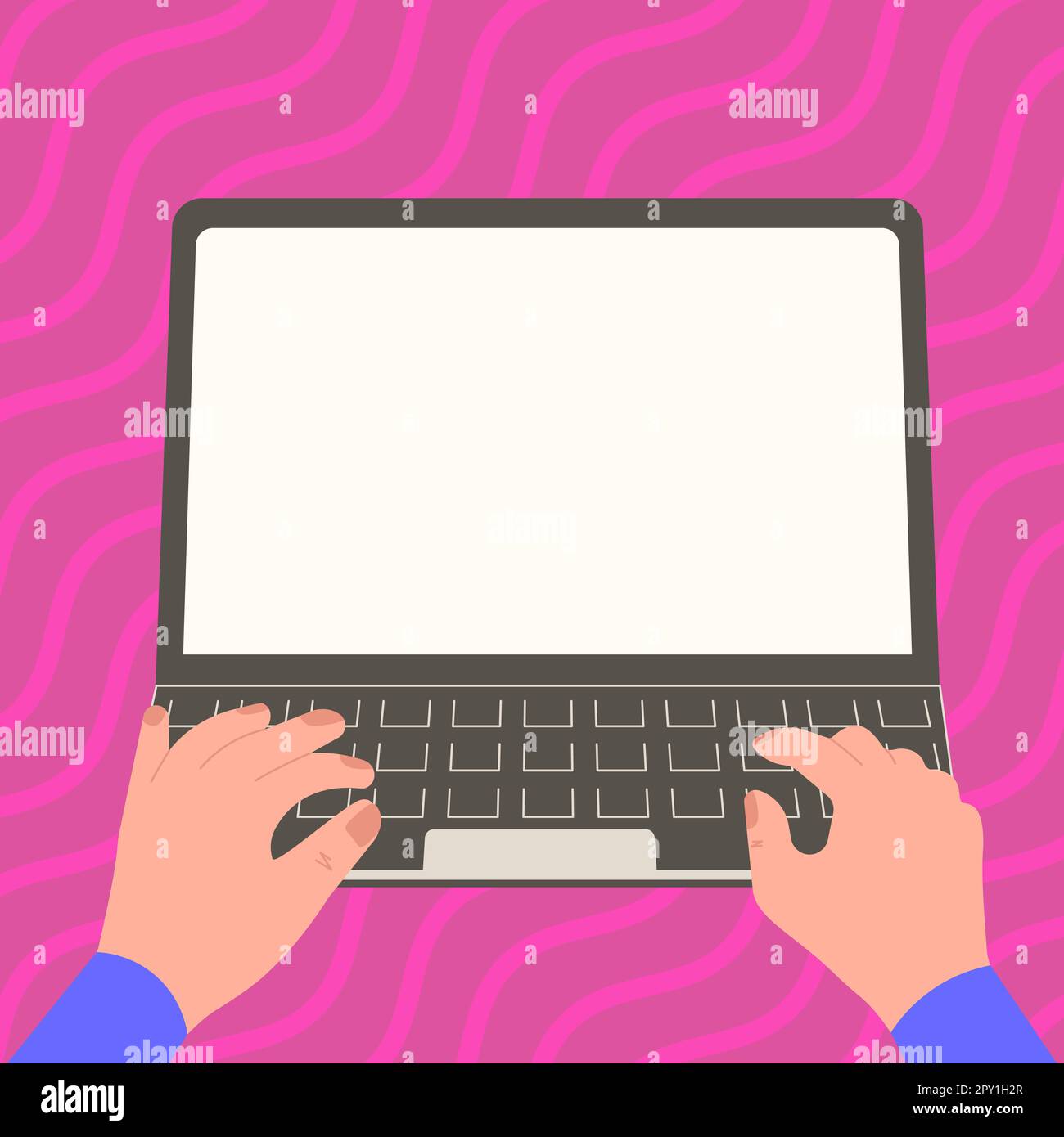 Hands typing text on keyboard. Laptop screen with important information ...