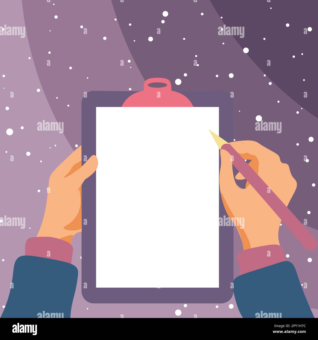 Illustration with hands holdings pencil writing text. New infromation ...