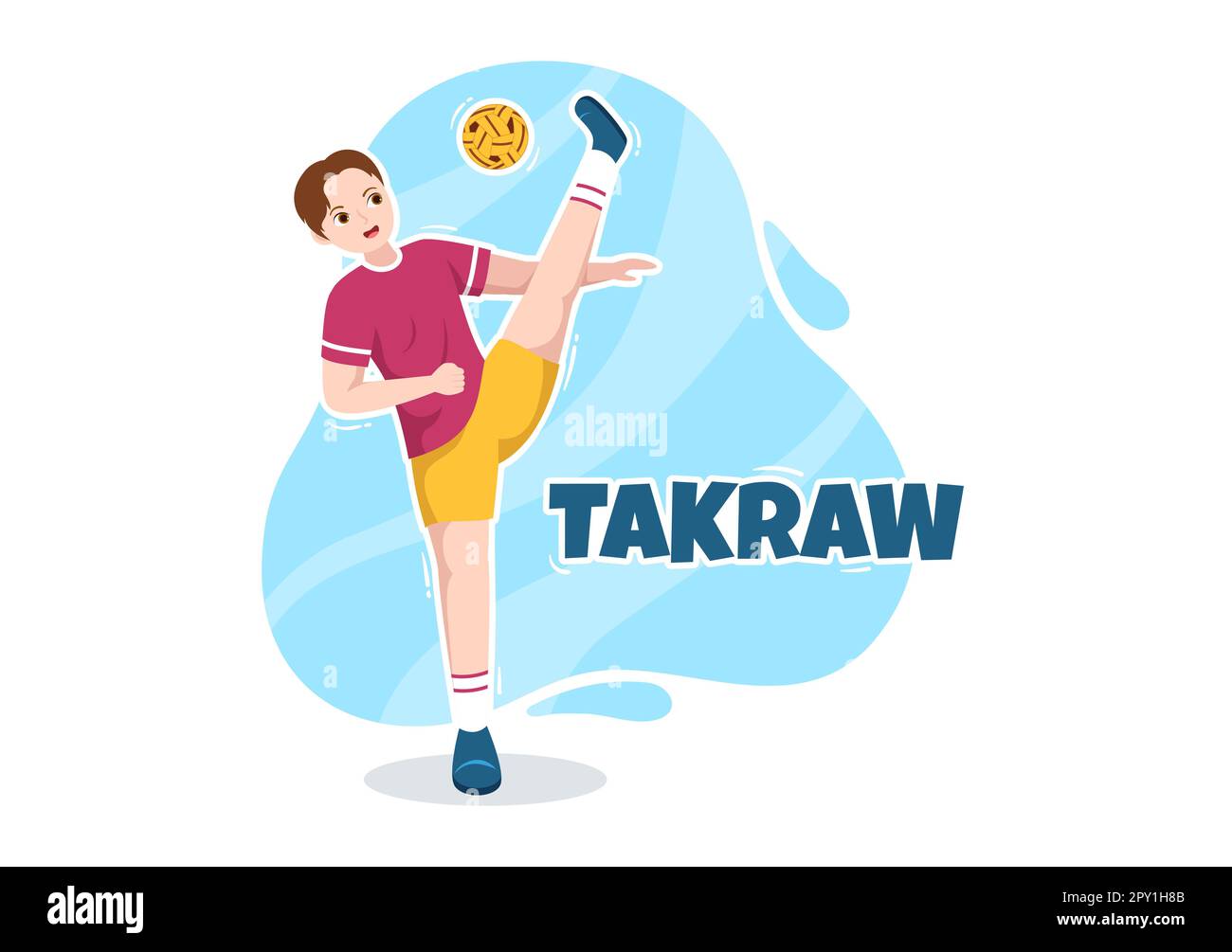 Sepak Takraw Illustration with Athlete Playing Kick Ball on Court in ...