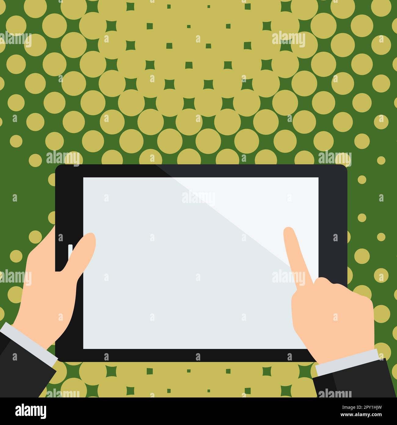 Two hands holding tablet with Important information on the screen Stock ...