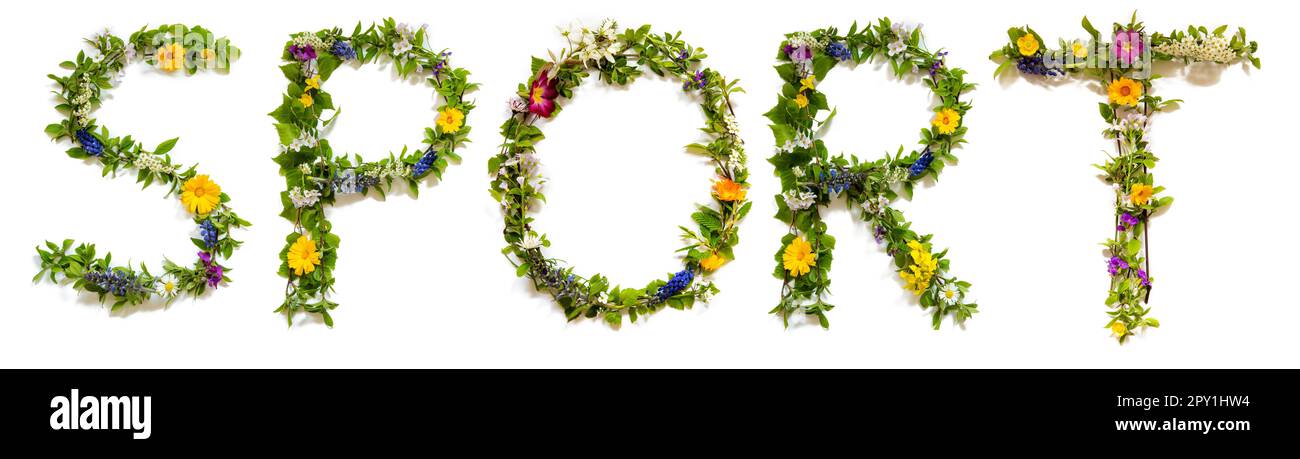 Blooming Flower Letters Building English Word Sport. Summer And Spring ...