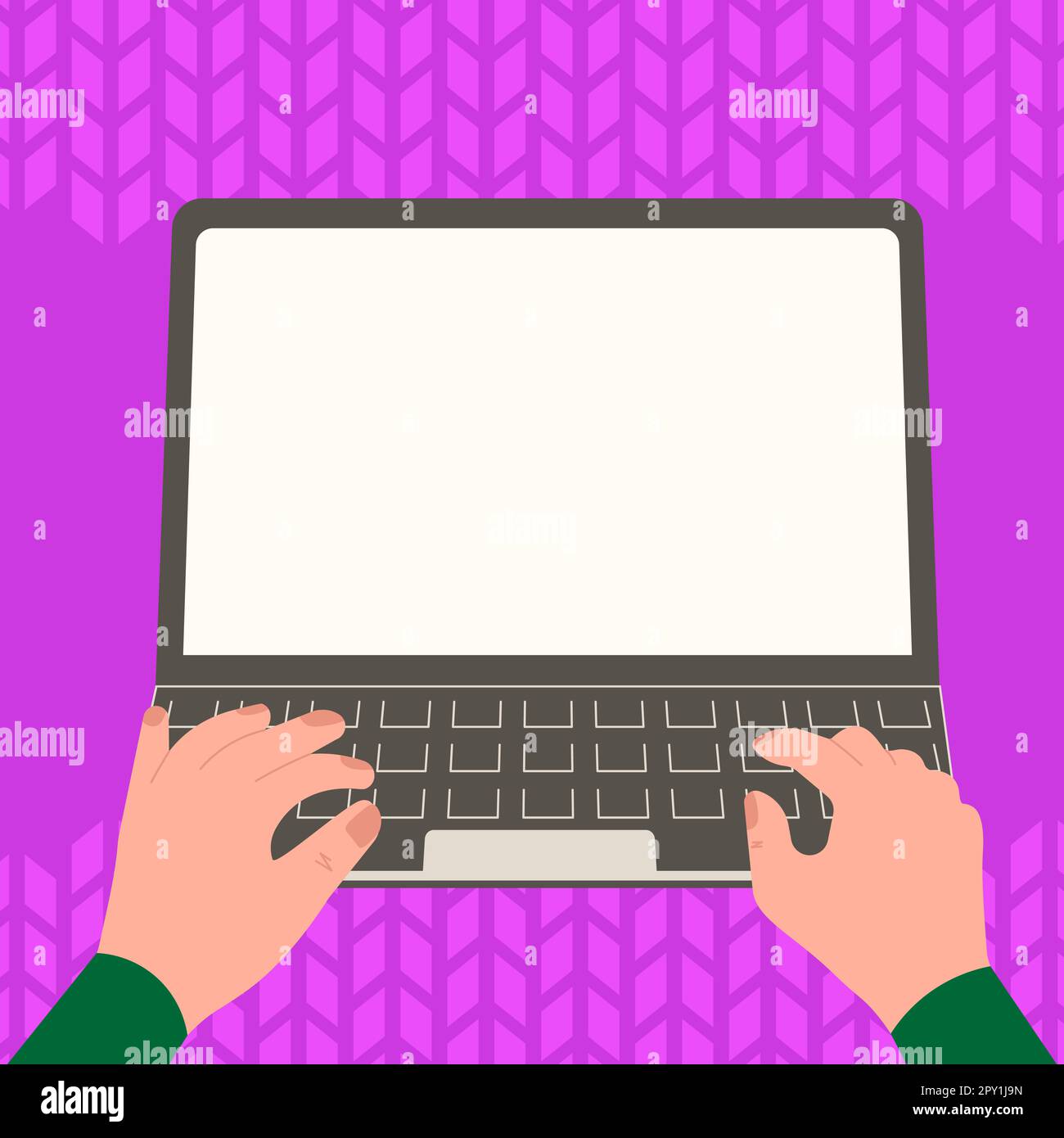 Hands typing text on keyboard. Laptop screen with important information ...