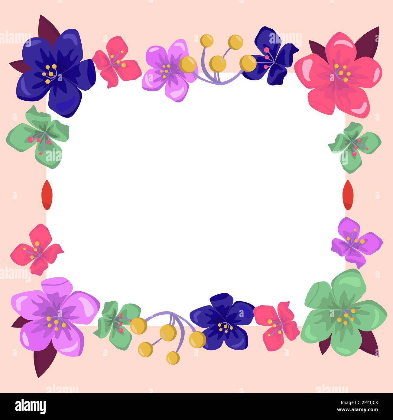 Square Shape Orange Color. Text Frame Surrounded With Assorted Flowers ...