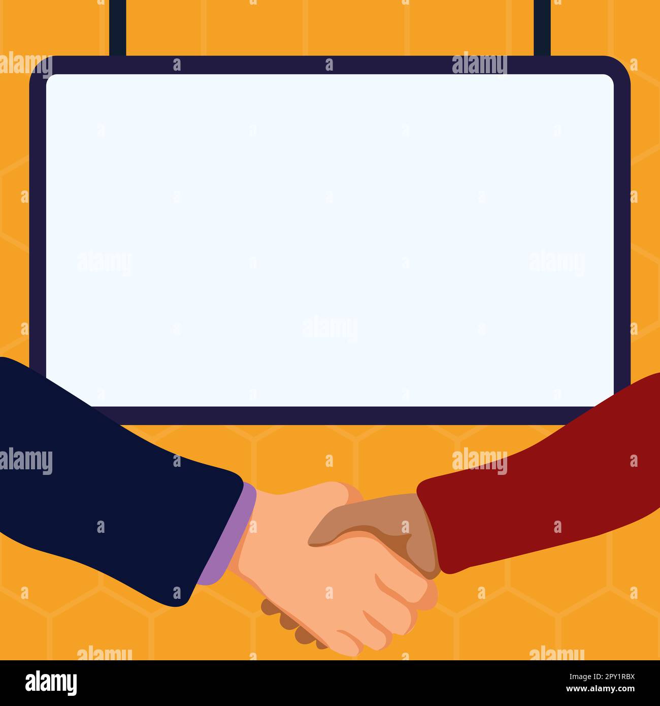 Handshake on colored background. Speech bubble with important ...