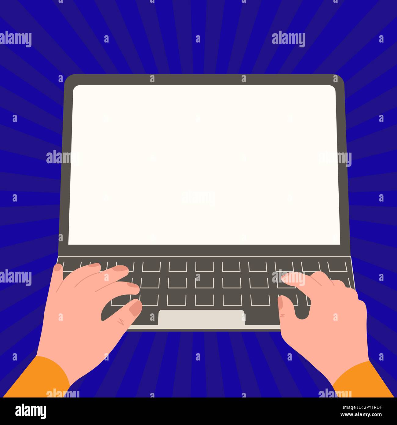 Hands typing text on keyboard. Laptop screen with important information ...